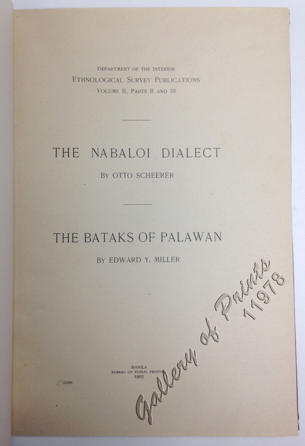 2) The Nabaloi Dialect 3) The Bataks of Palawan Ethnological Survey ...